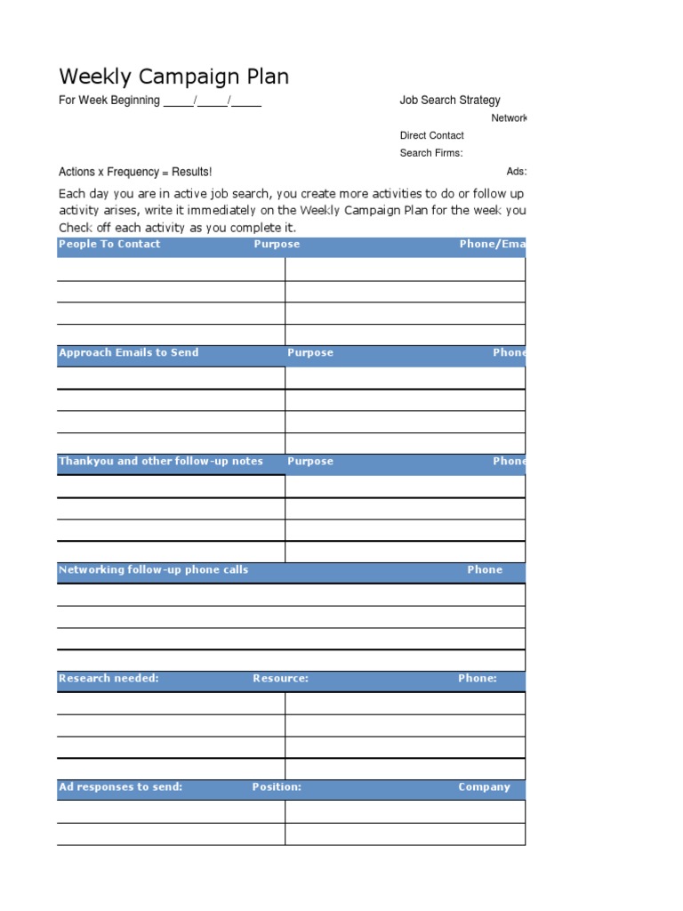 Weekly Job Search Plan | PDF | Recruitment | Communication