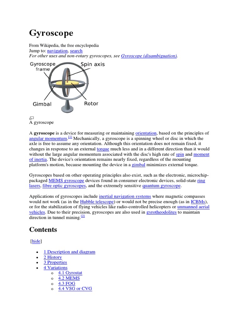Gyroscope: For Other Uses and Non-Rotary Gyroscopes, See | PDF ...