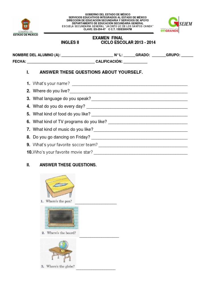 Examen Final Ingles Ii Pdf