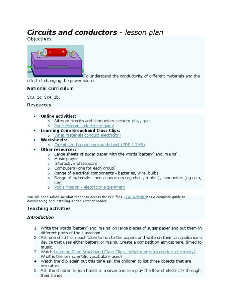 Circuits and Conductors - Lesson Plan: Objectives | Download Free PDF ...