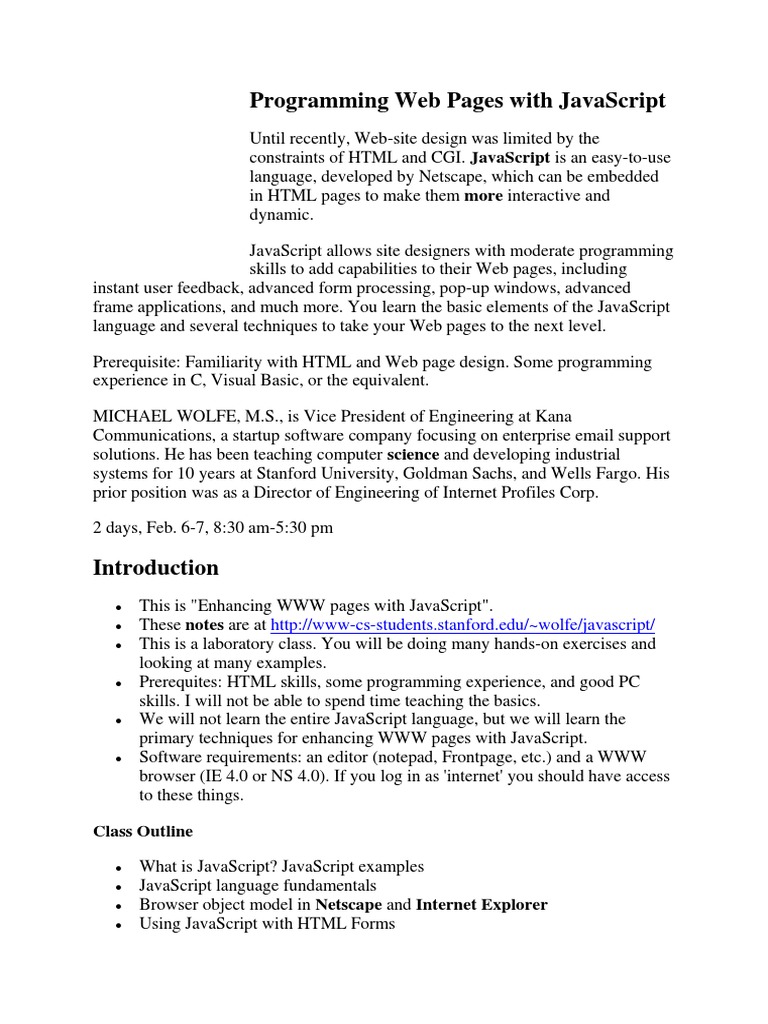Programming Web Pages With JavaScript | Download Free PDF | Java Script ...