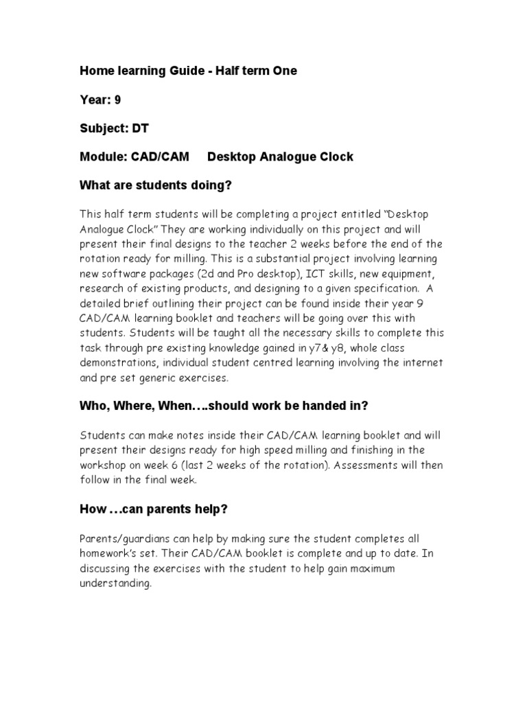 Year 9 Homework Guidance Sheet | PDF