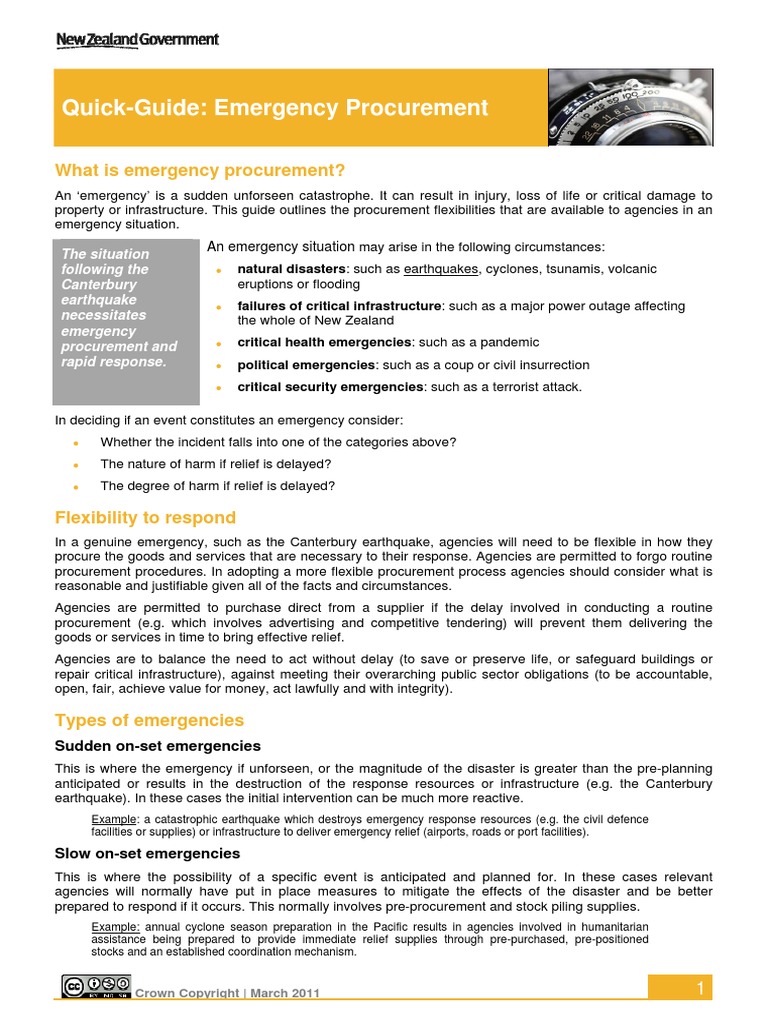Quick Guide - Emergency Procurement | PDF | Emergency | Procurement