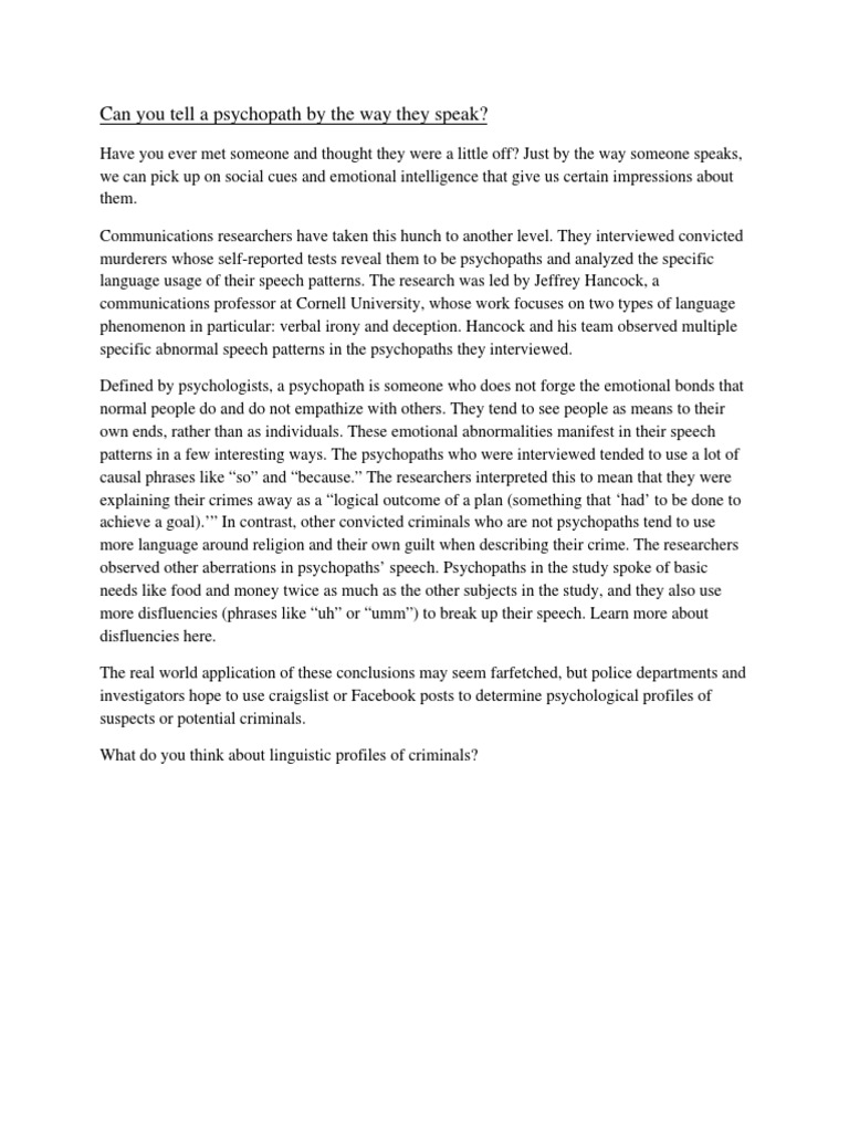 How To Tell A Psychopath Through Speech | PDF | Language Arts ...