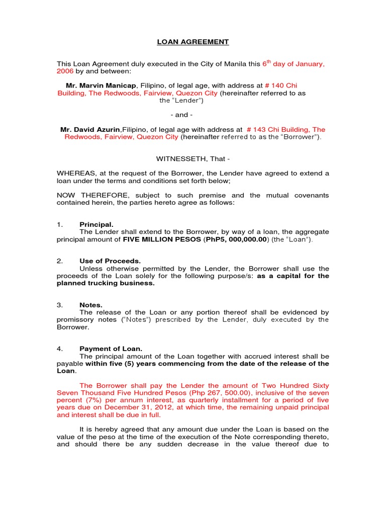 (Revised) Loan Agreement | PDF | Debtor | Loans