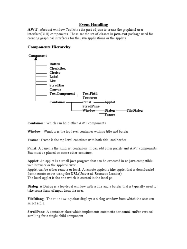 Unit VI EventHandling&AWT | PDF | Java (Programming Language) | Class (Computer Programming)