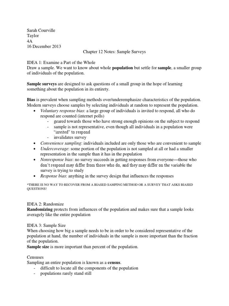 AP Stats Chapter 12 | PDF | Sampling (Statistics) | Stratified Sampling