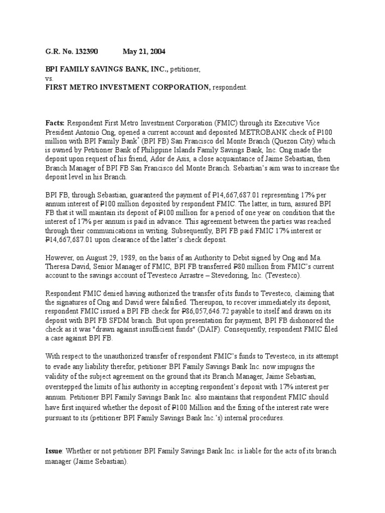 BPI Family Savings Bank Liability Case | PDF | Business