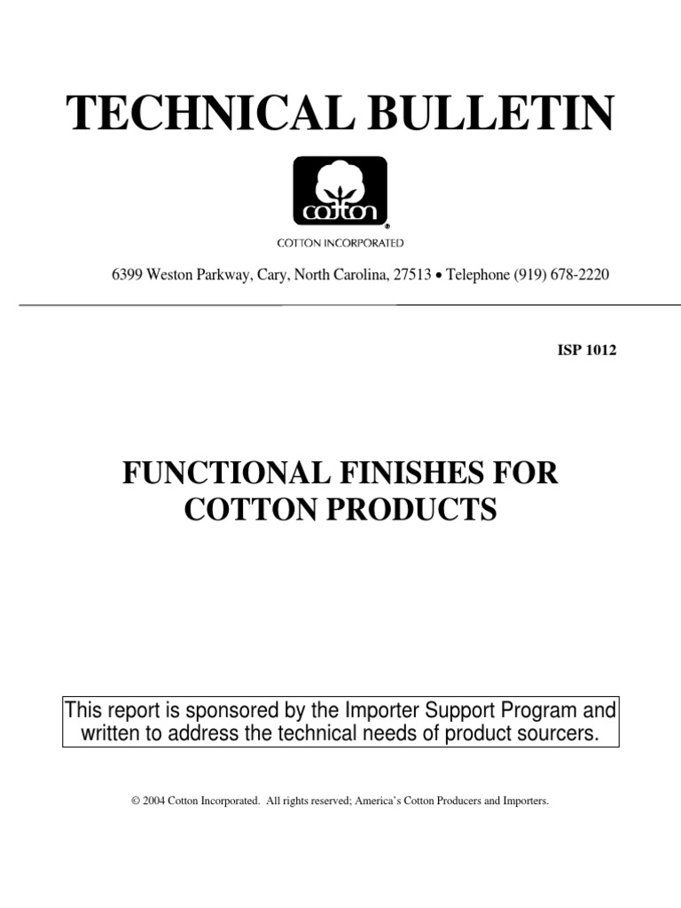Cotton Products Functional Finishes | PDF | Textiles | Yarn