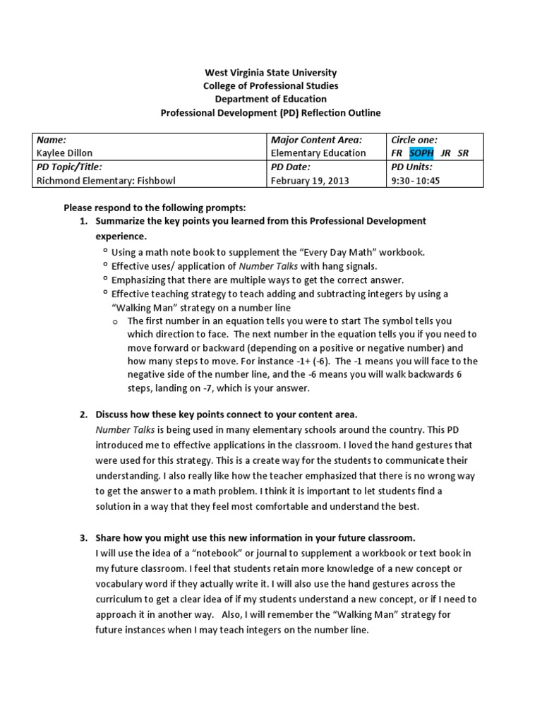 PD Reflection: Teaching Math Strategies | PDF