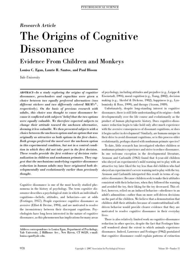 Origins of Cognitive Dissonance | PDF | Social Psychology | Student's T ...