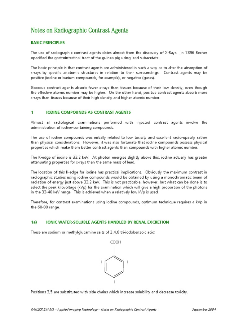 Notes On Radiographic Contrast Agents: Basic Principles | PDF ...