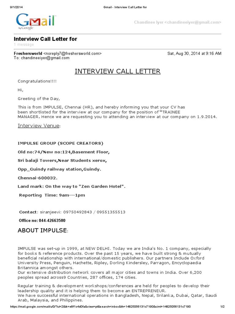 Gmail - Interview Call Letter For | PDF | Business