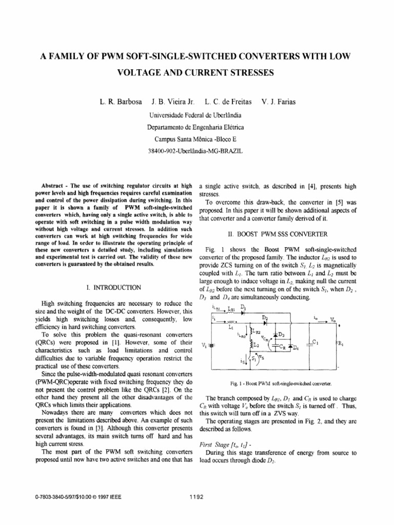 A Family of PWM Soft-Single-Switched Converters With Low Voltage and Current Stresses | PDF ...