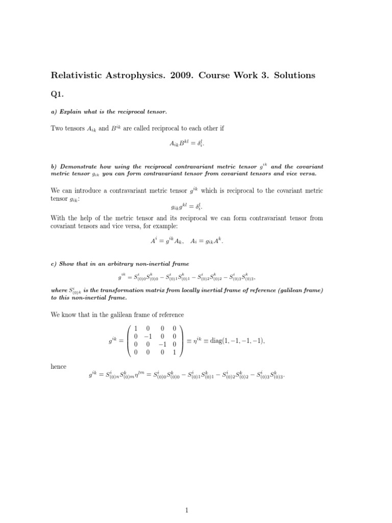 Relativistic Astrophysics. 2009. Course Work 3. Solutions: Ik Ik | PDF ...