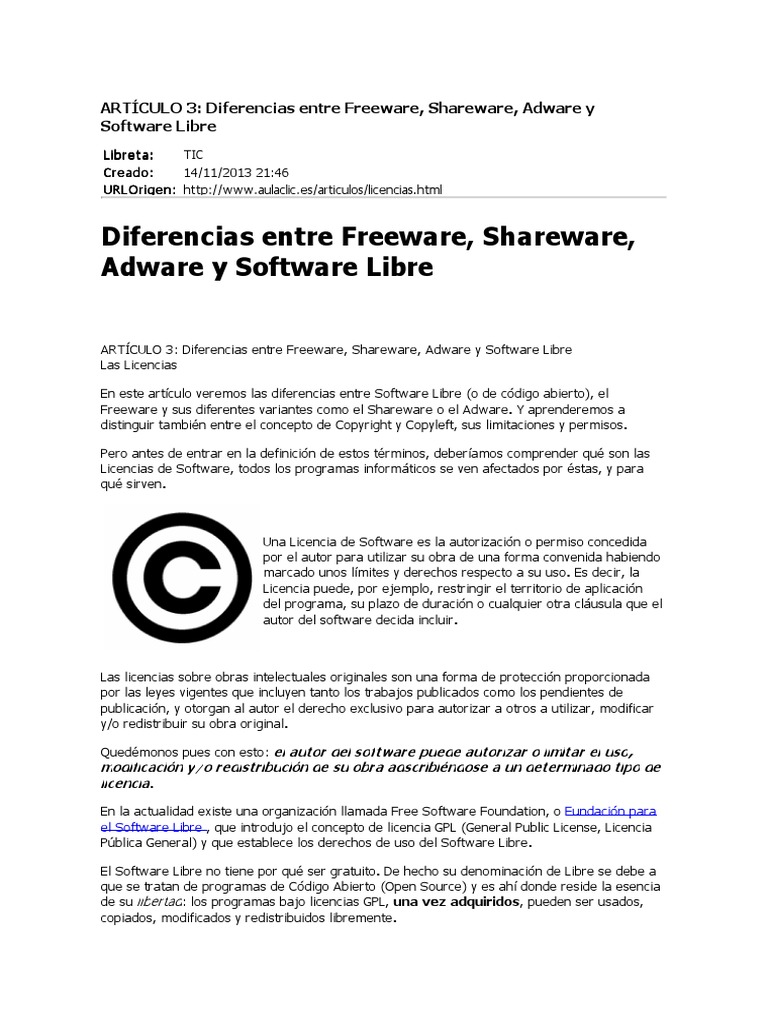 Diferencias Entre Freeware, Shareware, Adware y Software Libre | Descargar gratis PDF | Derecho ...