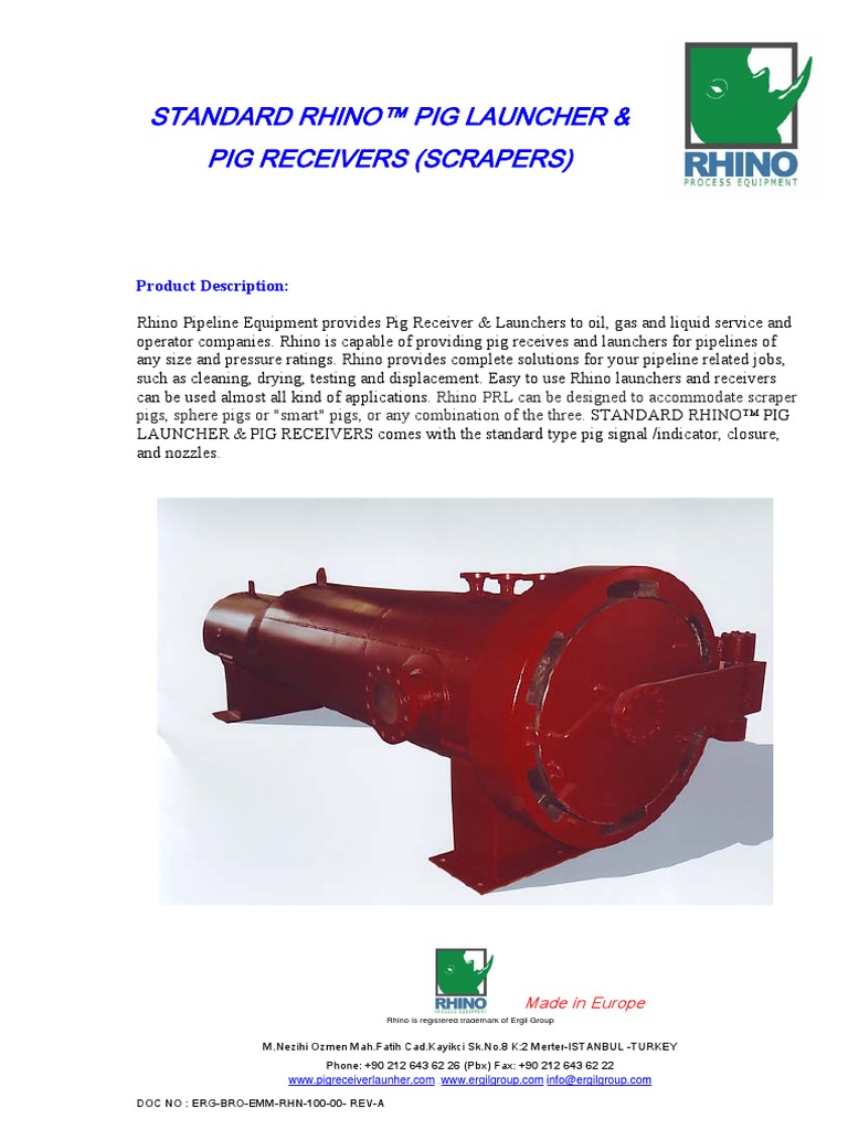 Standard Rhino™ Pig Launcher & Pig Receivers (Scrapers): Product ...