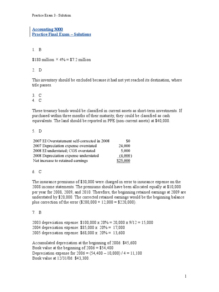 Financial Accounting I Final Practice Exam 1 - Solution | PDF | Book ...