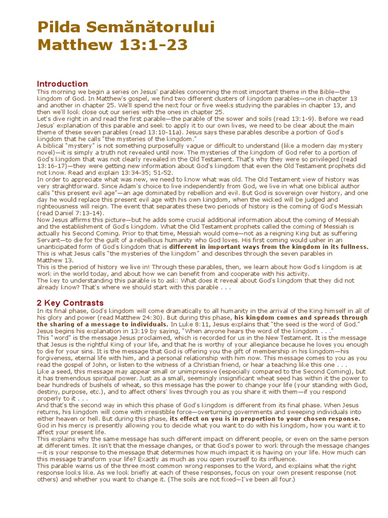 Pilda Semanatorului | PDF | Parables Of Jesus | Gospel Of Matthew