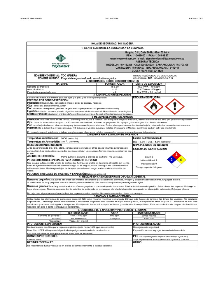 MSDS_Toc_Madera, Hoja de Seguridad | Solvente | Solubilidad