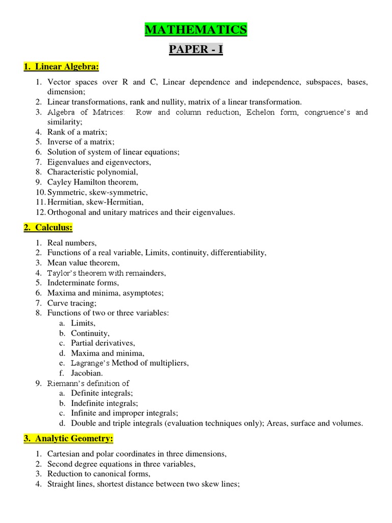 Mathematics: Paper - I | PDF