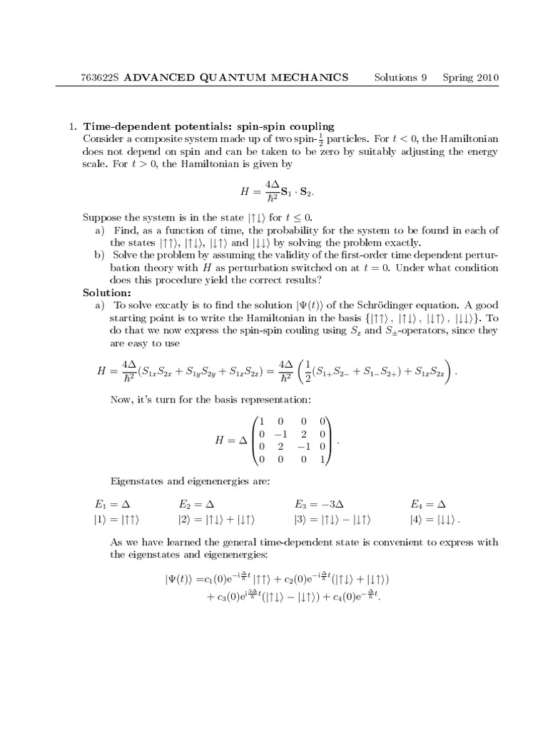 Solution 9 | PDF | Perturbation Theory (Quantum Mechanics) | Theoretical Physics