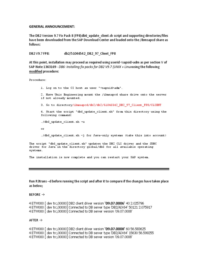 Applying DB2 Version 9.7 Fix Pack | PDF | Ibm Db2 | Operating System Technology