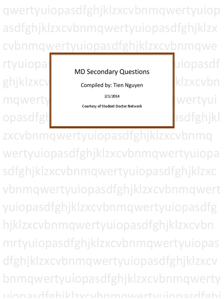 MD Secondary Questions | PDF | Medical School | Graduate School