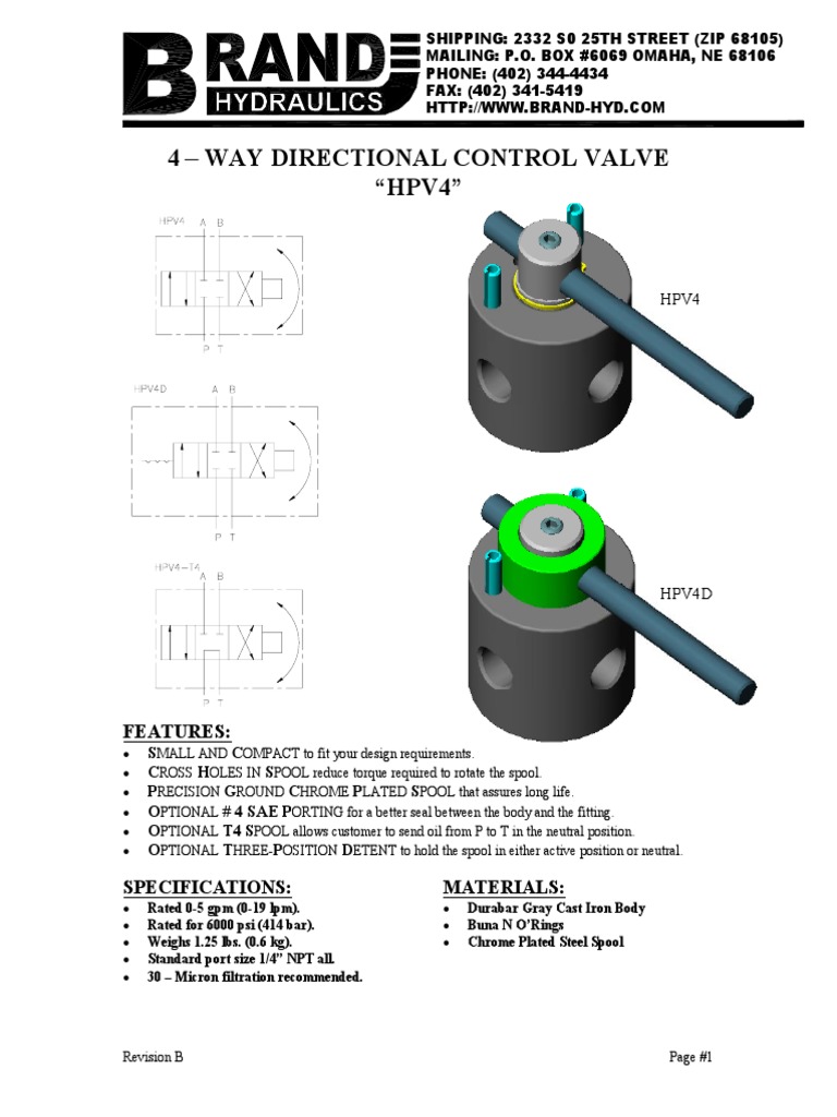 4 - Way Directional Control Valve "HPV4": Features | PDF | Valve ...