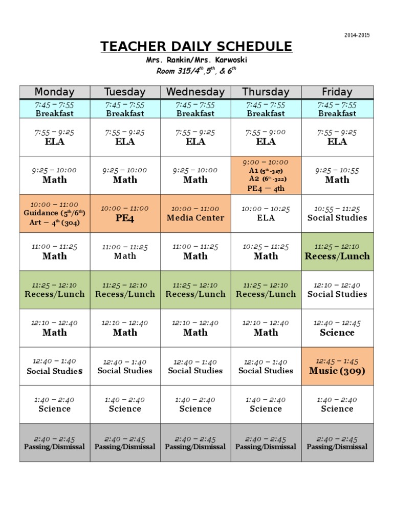 Mrs. Rankin & Mrs. Karwoski's Schedule | PDF | Language Arts & Discipline