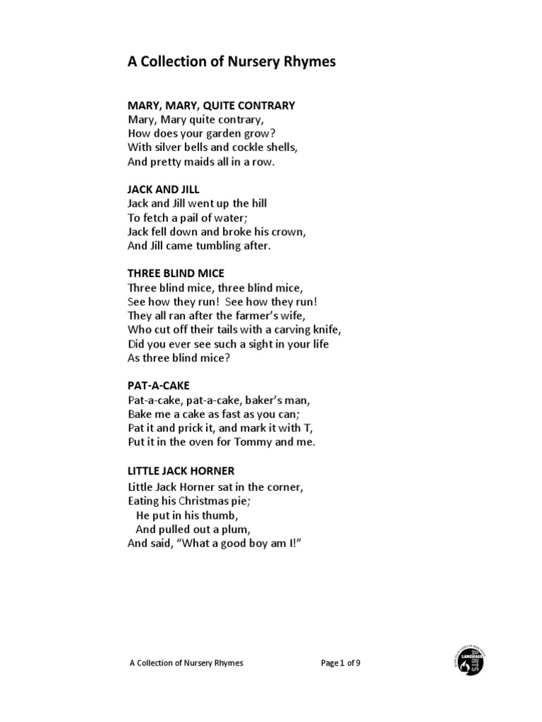 A Collection of Nursery Rhymes | PDF