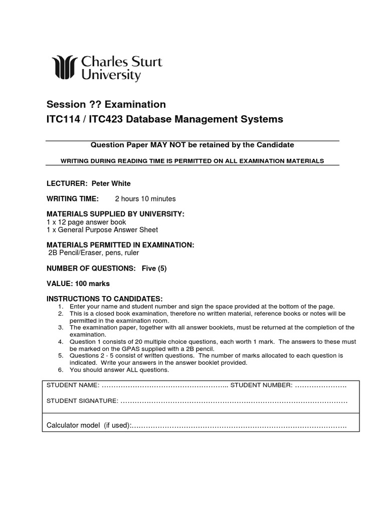 Database exam questions and answers | PDF | Database Transaction ...
