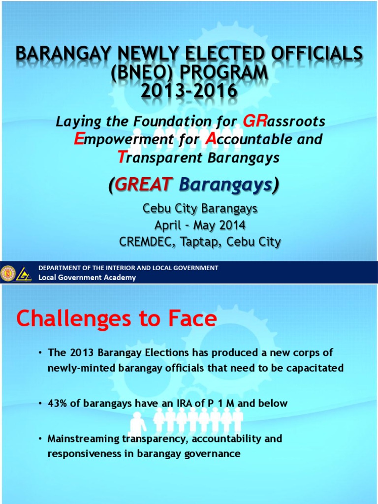 1 BNEO Program 2013 Presentation-Orientation Program | PDF | Governance | Local Government