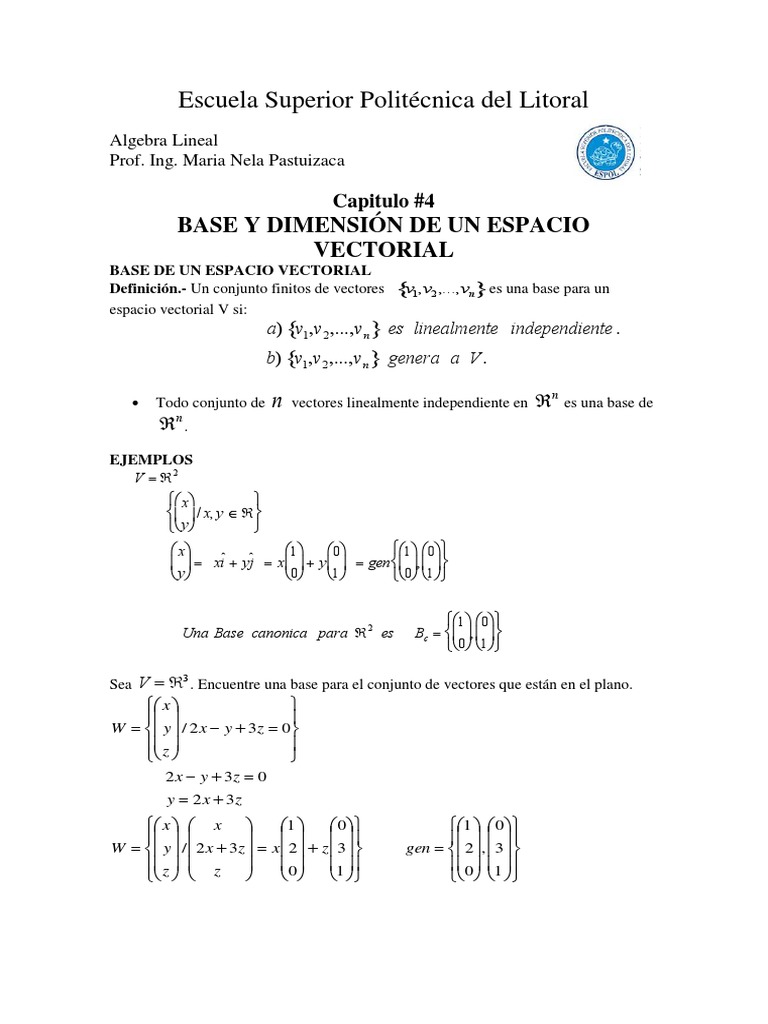 Bases y Dimension | PDF | Base (álgebra lineal) | Espacio vectorial