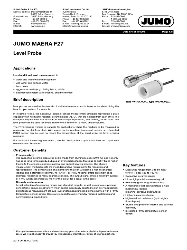 Jumo Maera F27: Level Probe | PDF | Capacitor | Electrical Resistance ...