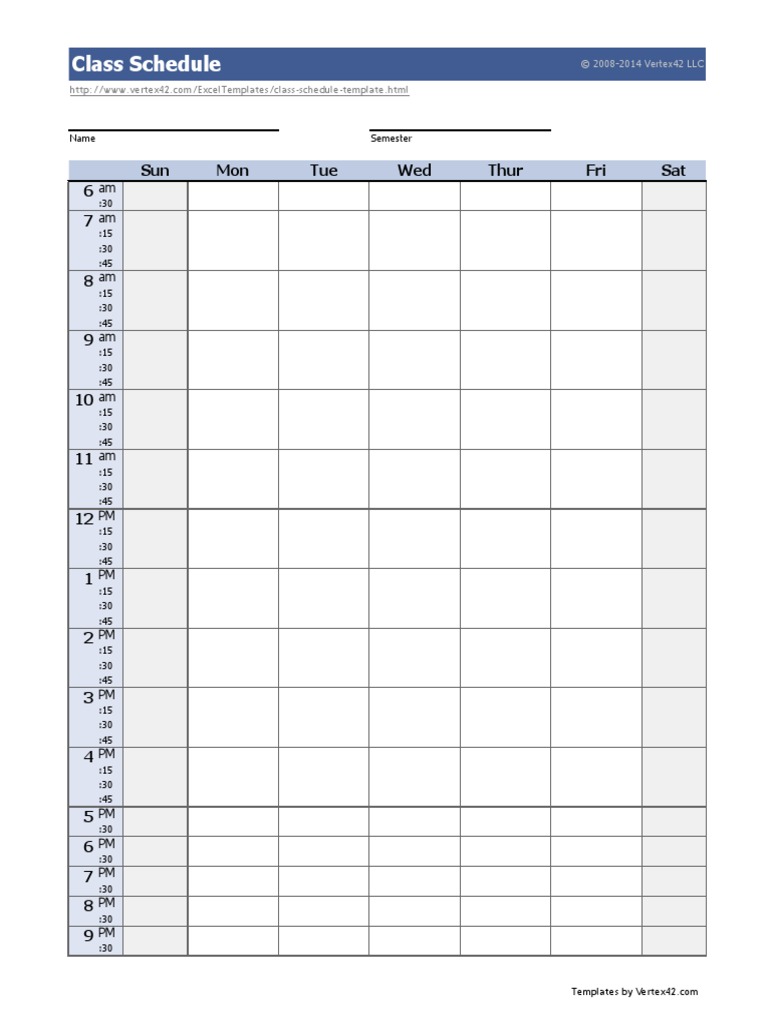 Class Schedule: Sun Mon Tue Wed Thur Fri Sat 7 6 | PDF