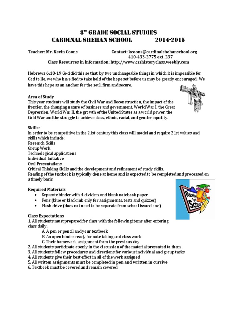 8th Grade Social Studies Overview | PDF | Homework | Teachers