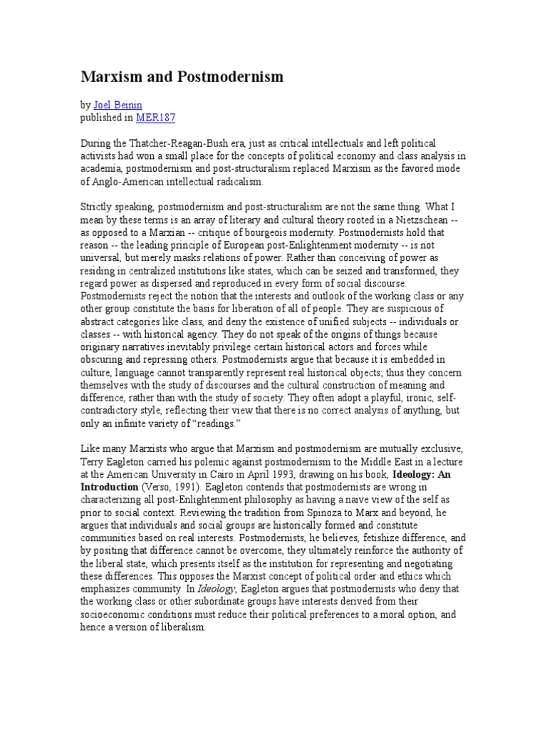 Marxism and Postmodernism | PDF | Postmodernism | Deconstruction