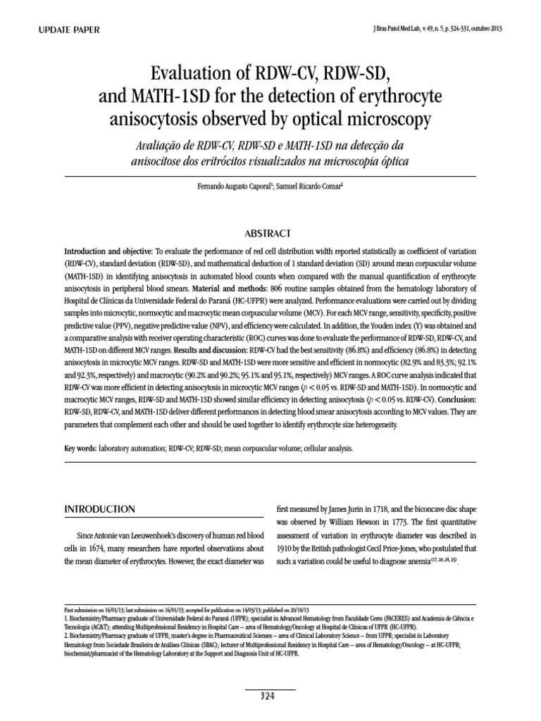Evaluation of RDW-CV RDW-SD Math 1sd 2013 | PDF | Anemia | Receiver ...