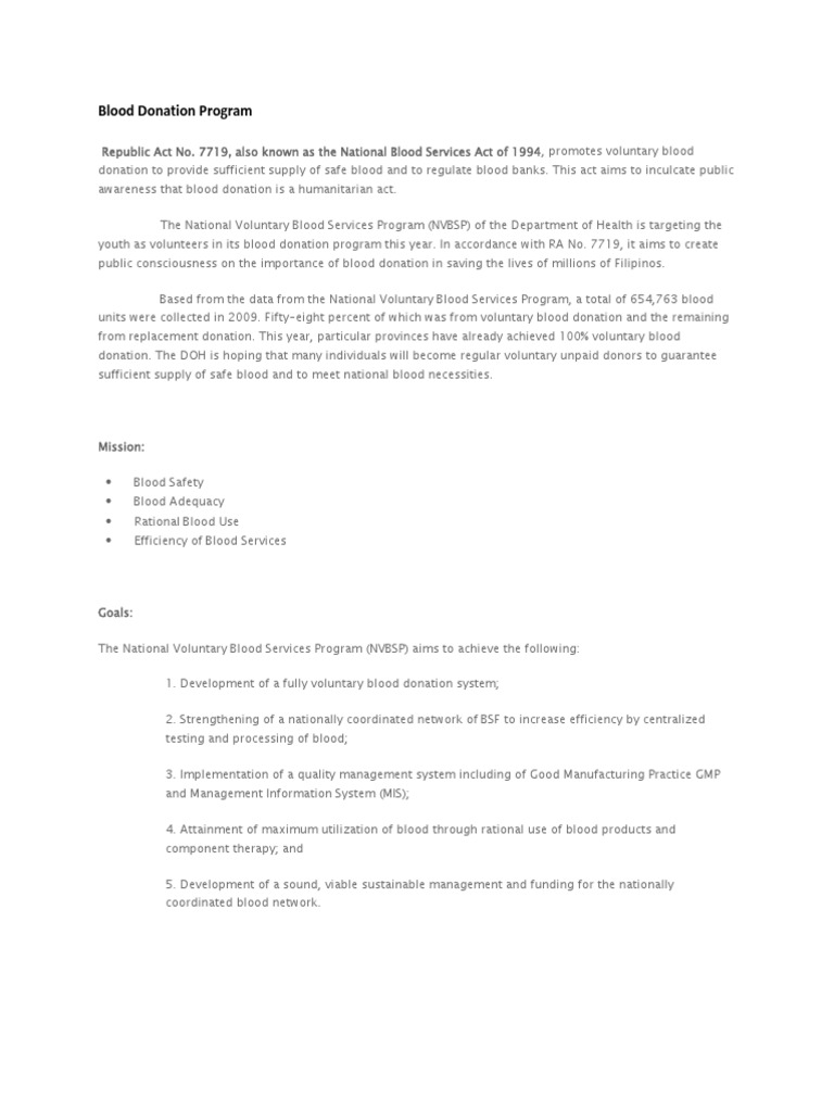 Blood Donation Program | PDF