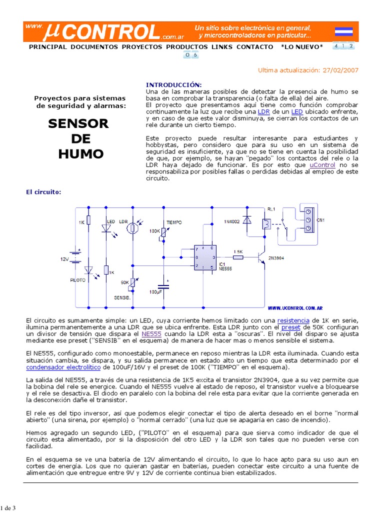 Circuito de Un Detector de Humo | PDF | Diodo emisor de luz | Transistor