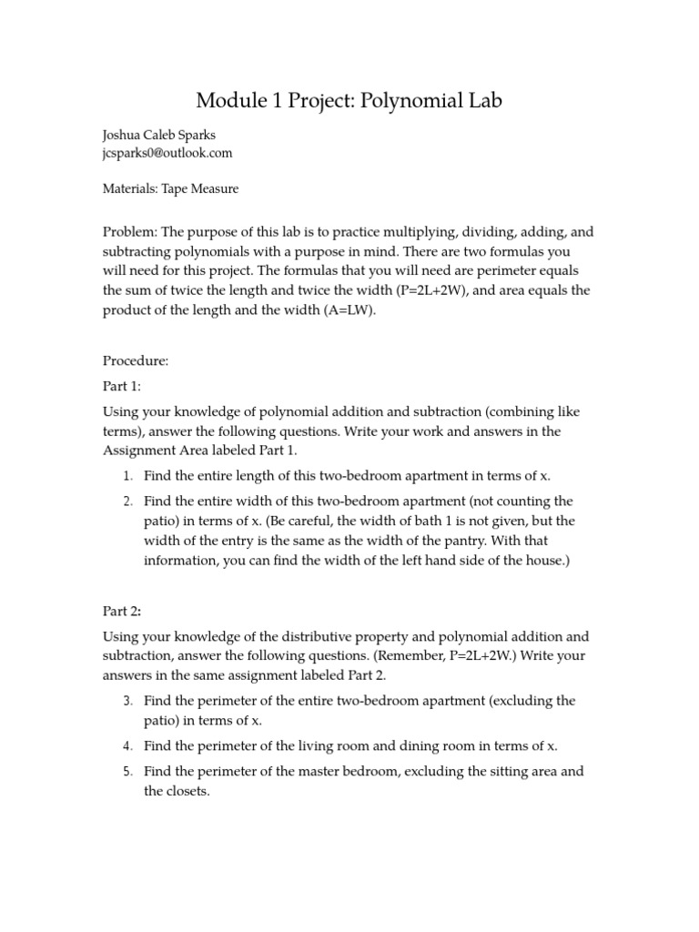 Module 1 Project: Polynomial Lab: Joshua Caleb Sparks Materials: Tape ...