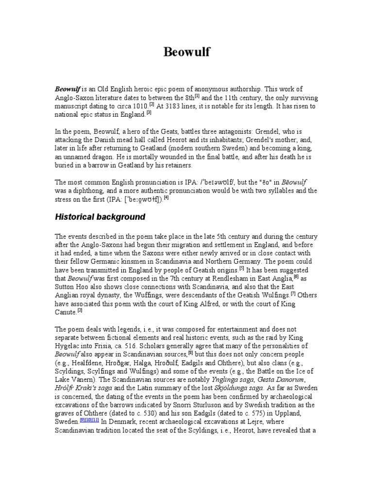 Old English Beowulf Text Beowulf, An Anglo Saxon Epic Poem, | Library