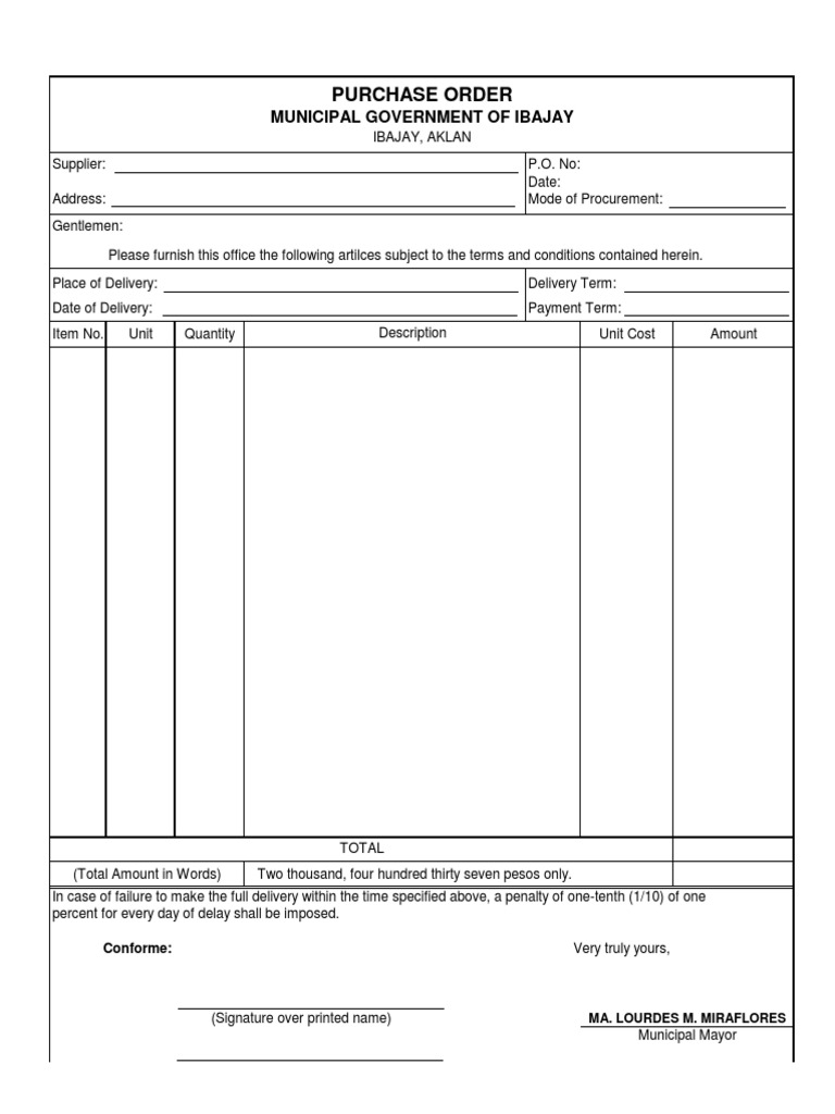 Purchase Order: Municipal Government of Ibajay | PDF