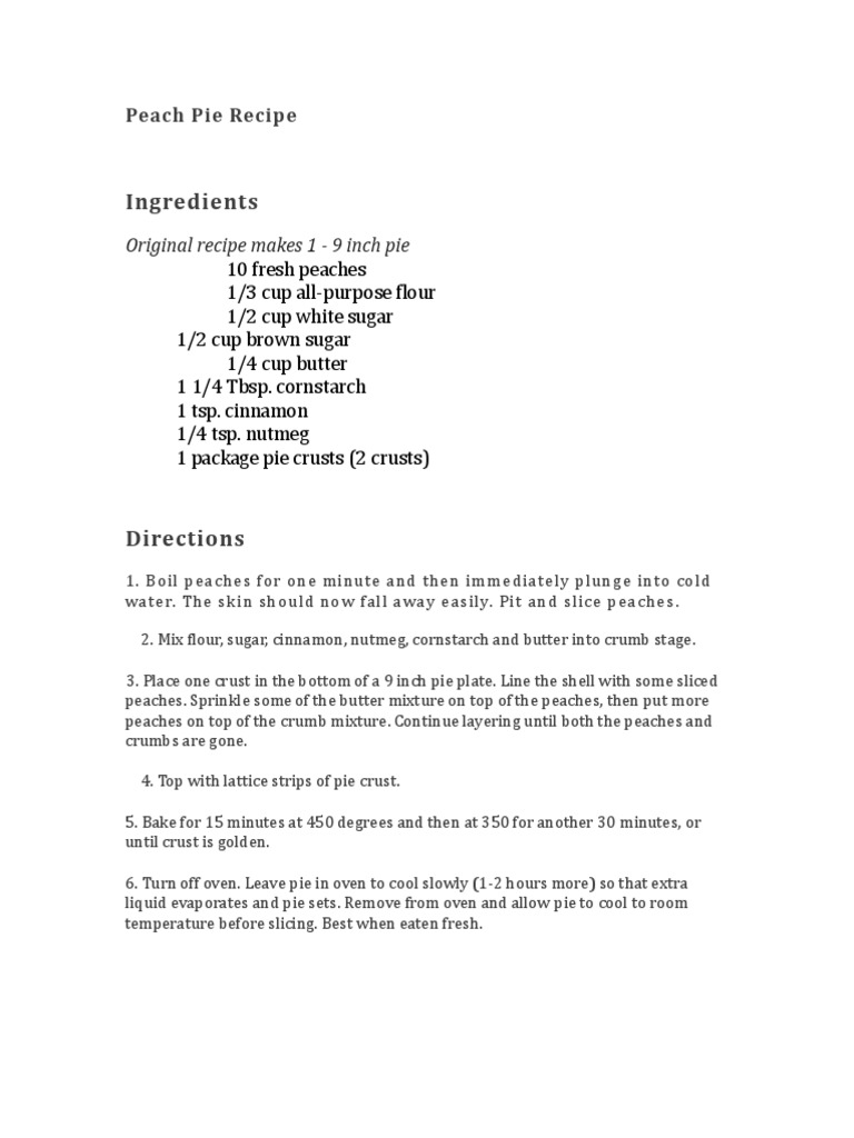 Classic Peach Pie Recipe | PDF