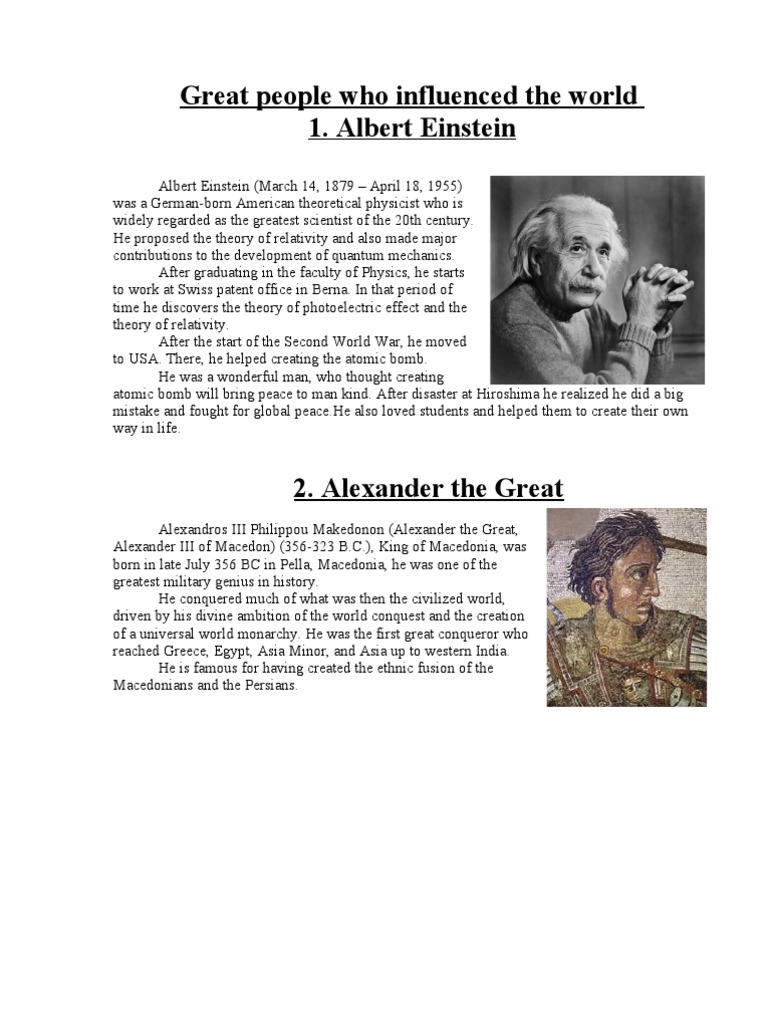 Great People Who Influenced The World 1. Albert Einstein | PDF ...
