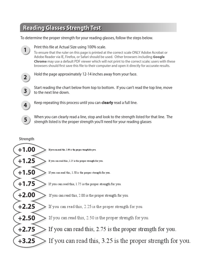 Reading Glasses Strength Test Chart | PDF