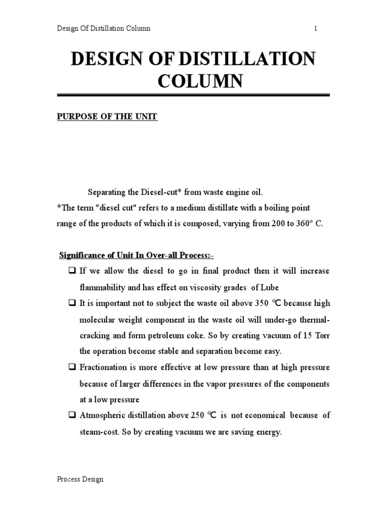 Distillation Column Design | PDF | Distillation | Laboratory Techniques