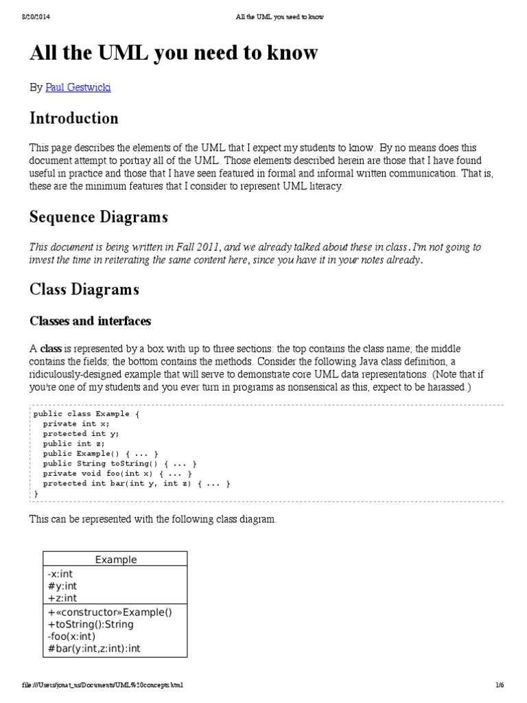 All The UML You Need To Know: Paul Gestwicki | PDF | Class (Computer Programming) | Method ...