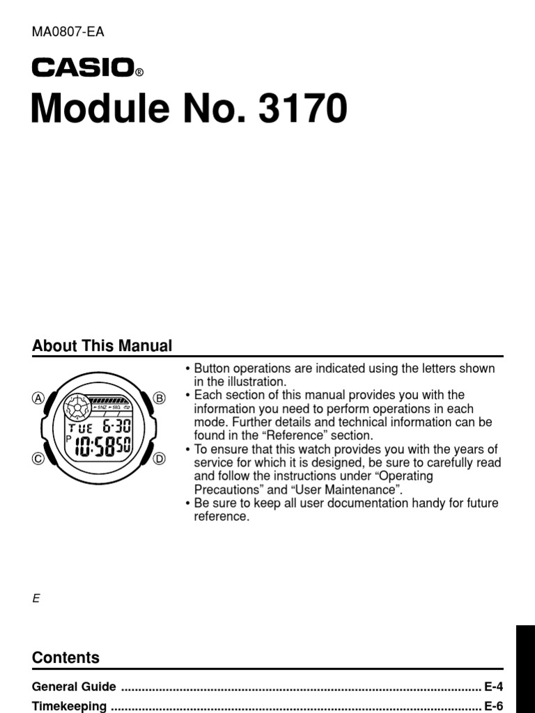 Casio 3170 Alarm Watch Instructions | PDF | Watch | Timer